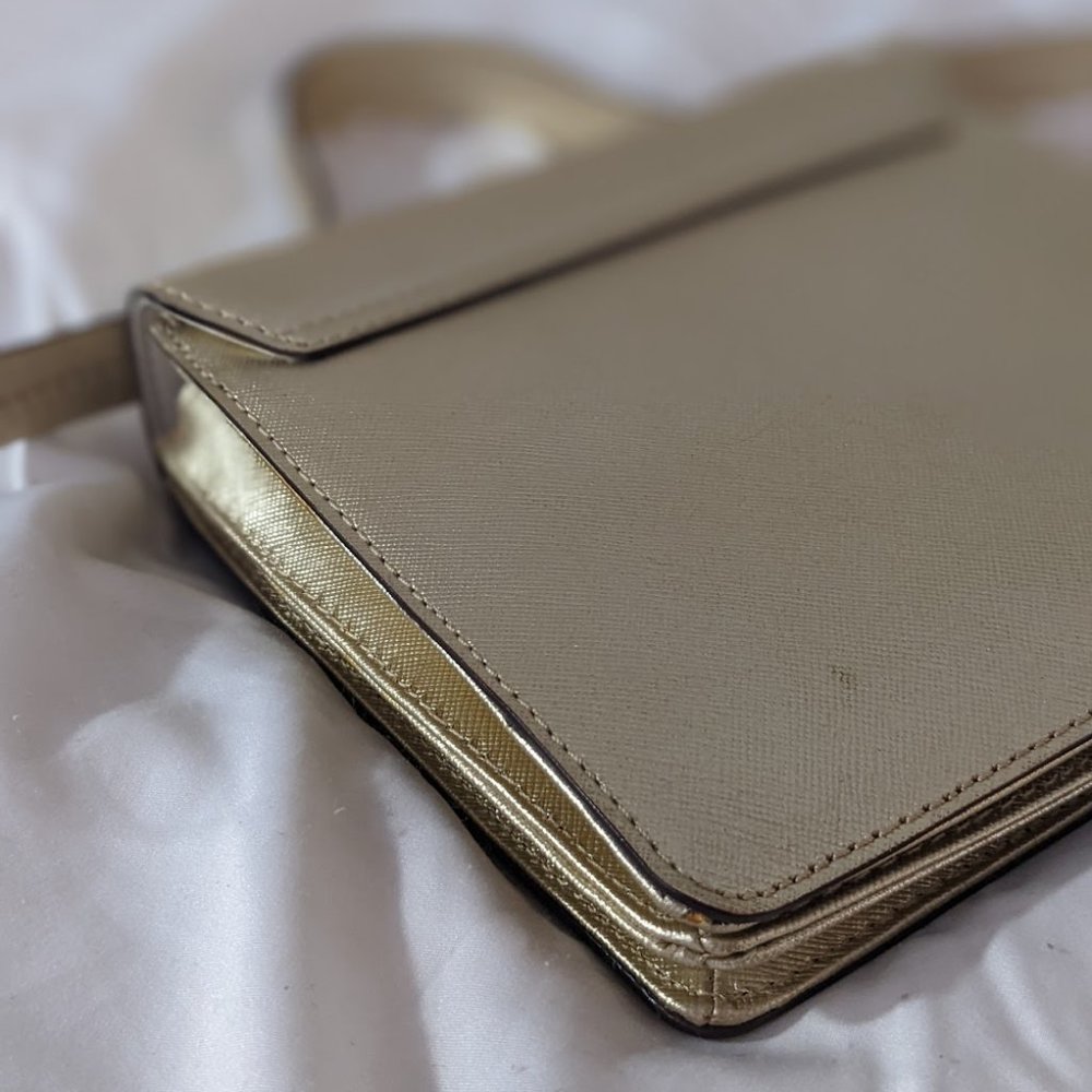 Kate Spade Box Bag In Metallic Gold, Saffiano Leather - Gem